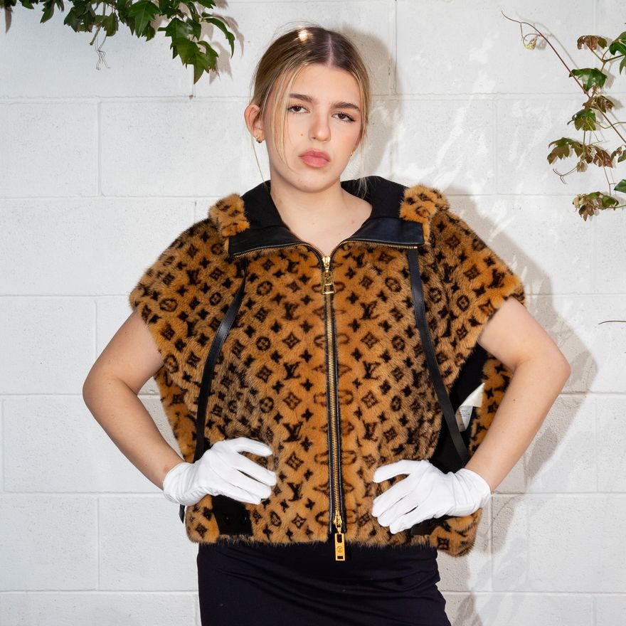 Louis Vuitton Monogram Mink Open-Arm Jacket with Hood and Leather Trim ...